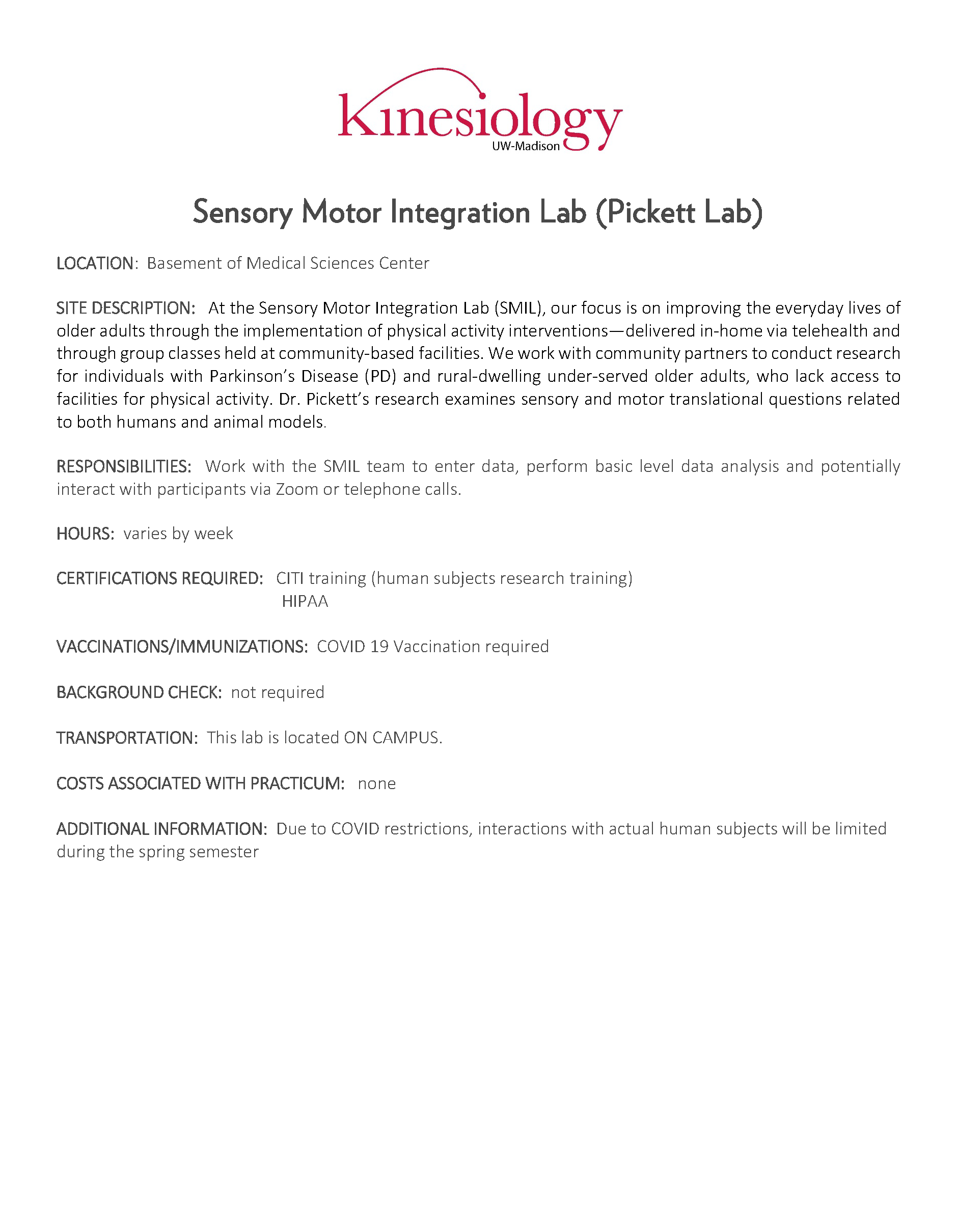 EMS Practicum Information - Kinesiology